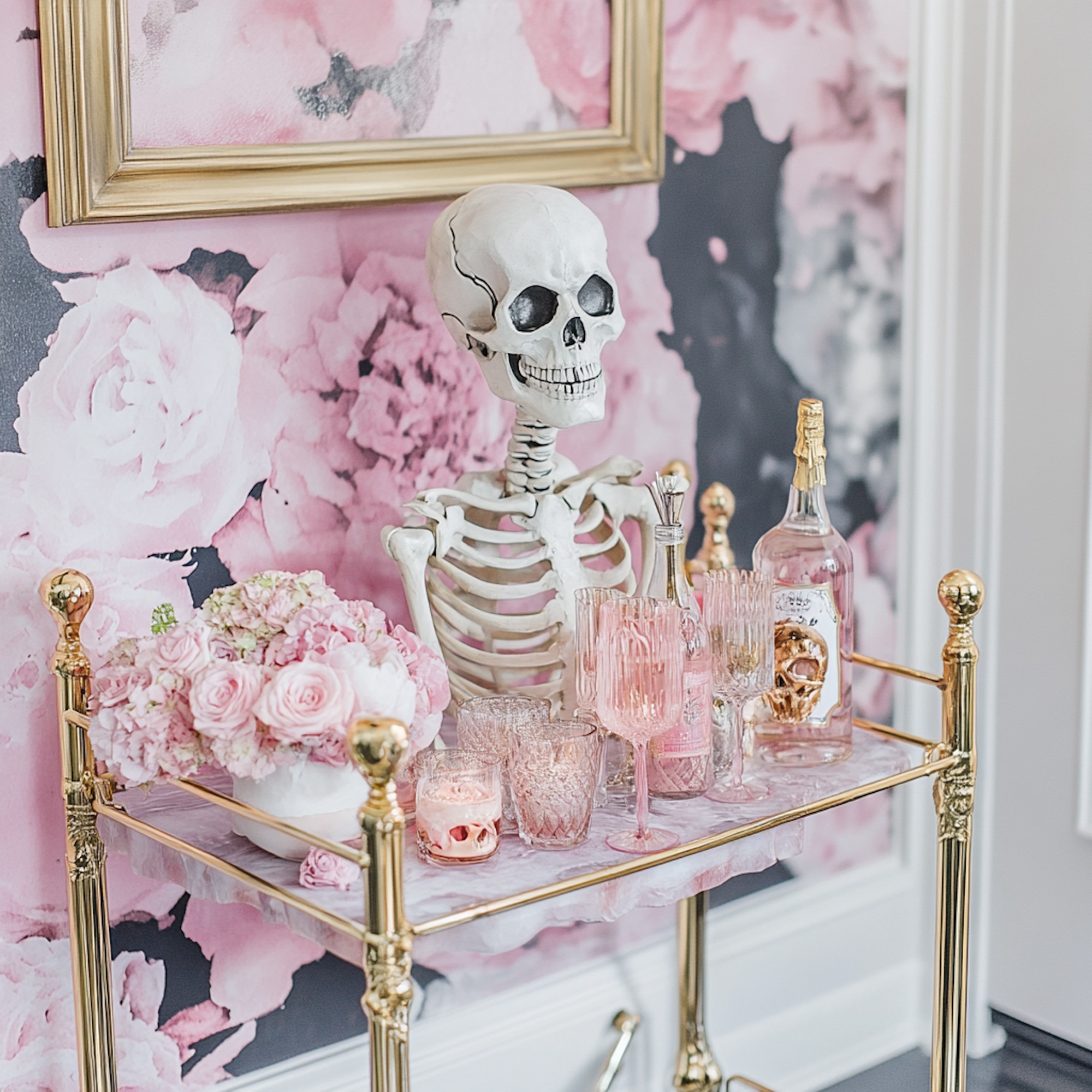 How to Create a Glam Pink Halloween Bar Cart - Frosted Blog
